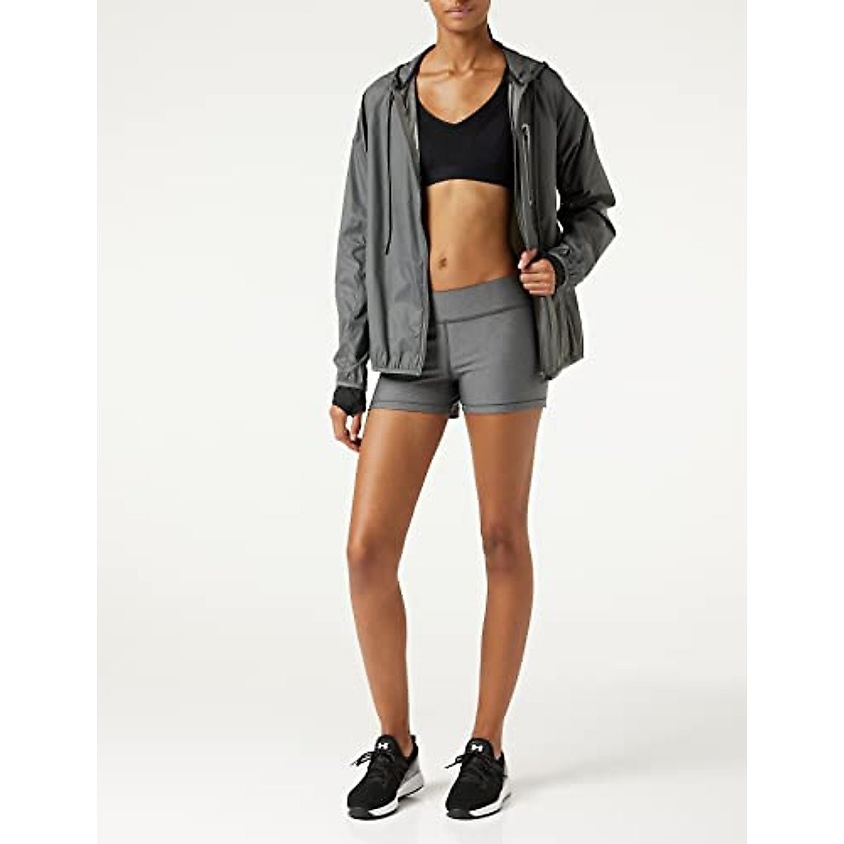 Under Armour Womens HeatGear Armour Mid Rise Shorty , Charcoal Light Heather (019)/Black , Medium