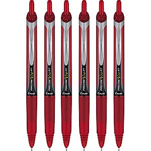 Pilot Precise V10 RT Retractable Liquid Ink Rollerball Pens, Bold Point, 1.0mm, Red Ink, 6 Count