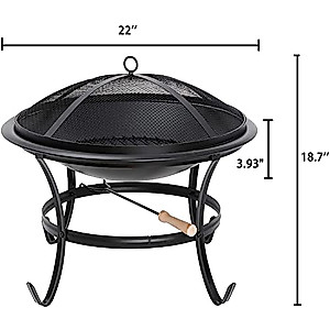 Saicool 22 Inches Portable Fire Pit for Outside Outdoor Wood Burning Patio Steel Fire Pit Bowl BBQ Grill for Camping Backyard Tailgating, Hunting Deck Picnic Porch Garden