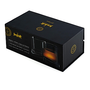 JoyJolt Aqua Vitae Premium Whiskey Glass Set of 2. Triangle Whiskey Glasses with Off Set Base. Old Fashioned Rocks Glasses for Scotch and Bourbon. Whiskey Tumbler Gifts for Men.