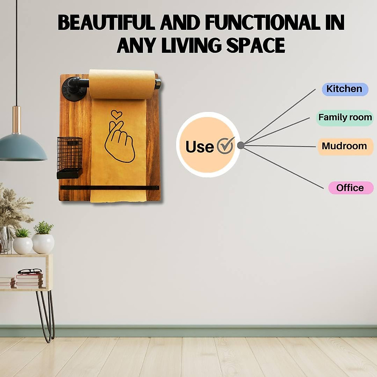 Kraft Paper Dispenser - Wall Mounted Paper Roll Dispenser - Decorative Message Boards for Wall - Hanging Notepad Holder - to Do List Board - Kitchen Decorations Rustic - Message Board