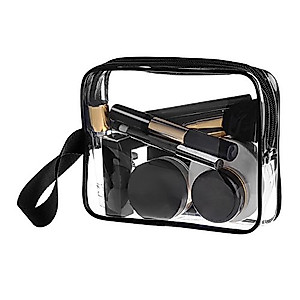 Sariok 3pcs/pack Clear Toiletry Bag with Zipper TSA Approved Travel Cosmetic Bag PVC Make-up Pouch Handle Straps for Women Men, Carry On Airport Airline Compliant Quart Bags 3-1-1 Kit Luggage