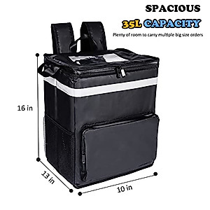 cherrboll Waterproof Food Delivery Backpack, Thermal Pizza Delivery Backpack w/ 2 Dividers, Leak-Proof Reusable Cooler for Bicycle Transport