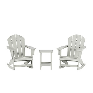 WestinTrends Malibu 3 Piece Outdoor Rocking Chair Set, All Weather Poly Lumber Porch Patio Adirondack Rocking Chair Set of 2 with Side Table, Sand