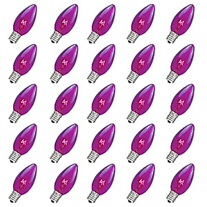 25 Pack Purple Christmas Replacement Bulbs C7 Glass Replacement Bulbs for Outdoor String Light, Patio Lights, C7/E12 Candelabra Base 5 Watt Great for Night Lights and Christmas Bulbs