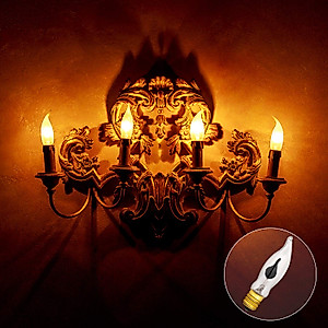 24 pcs Flicker Flame Light Bulb 3 Watt 120 Volt Flame Tip Halloween Chandelier Flickering Light Bulbs Christmas Replacement Orange Glow Bulbs Crystal Clear Candle Bulb for E12 Candelabra Base