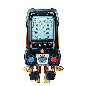Testo 557s Kit I App Operated Digital Manifold, 2 x testo 115i Pipe Clamp Thermometer, 1 x testo 552i Micron Gauge, 4 x Hoses I for HVAC Systems – with Bluetooth