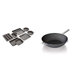 Ninja B39010 Foodi Premium 10-Piece Bakeware Sheet Set, Oven Safe up to 500⁰F & Cooling/Roasting Rack, Grey & C30928 Foodi Premium 11-Inch Wok, Hard-Anodized & Oven Safe to 500°F, Slate Grey