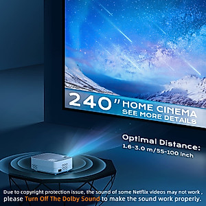 Movie Projector,6500 Lumens 1080P Supported HiFi Speaker for Home Theater Projector, 60,000 Hours LED lamp Life Outdoor Video Projector Compatible with TV Stick/Switch/Laptop/PS5/USB/HD ‎Bloomidea