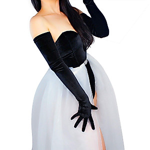 DooWay Super Long Black Velvet Gloves Women TOUCHSCREEN 28" Stretchy Warm Vintage Formal Evening Opera Gloves