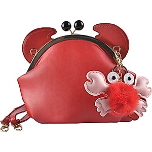 QZUnique Crab Shape Handbag Novelty Crossbody Bag Animal Shaped Purse Detachable Shoulder Bag Women's Satchel Red