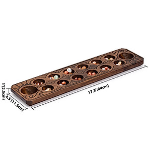 Yellow Mountain Imports Mancala Set with 17.3-Inch Solid Wood Board and Quartz Pebble Playing Pieces