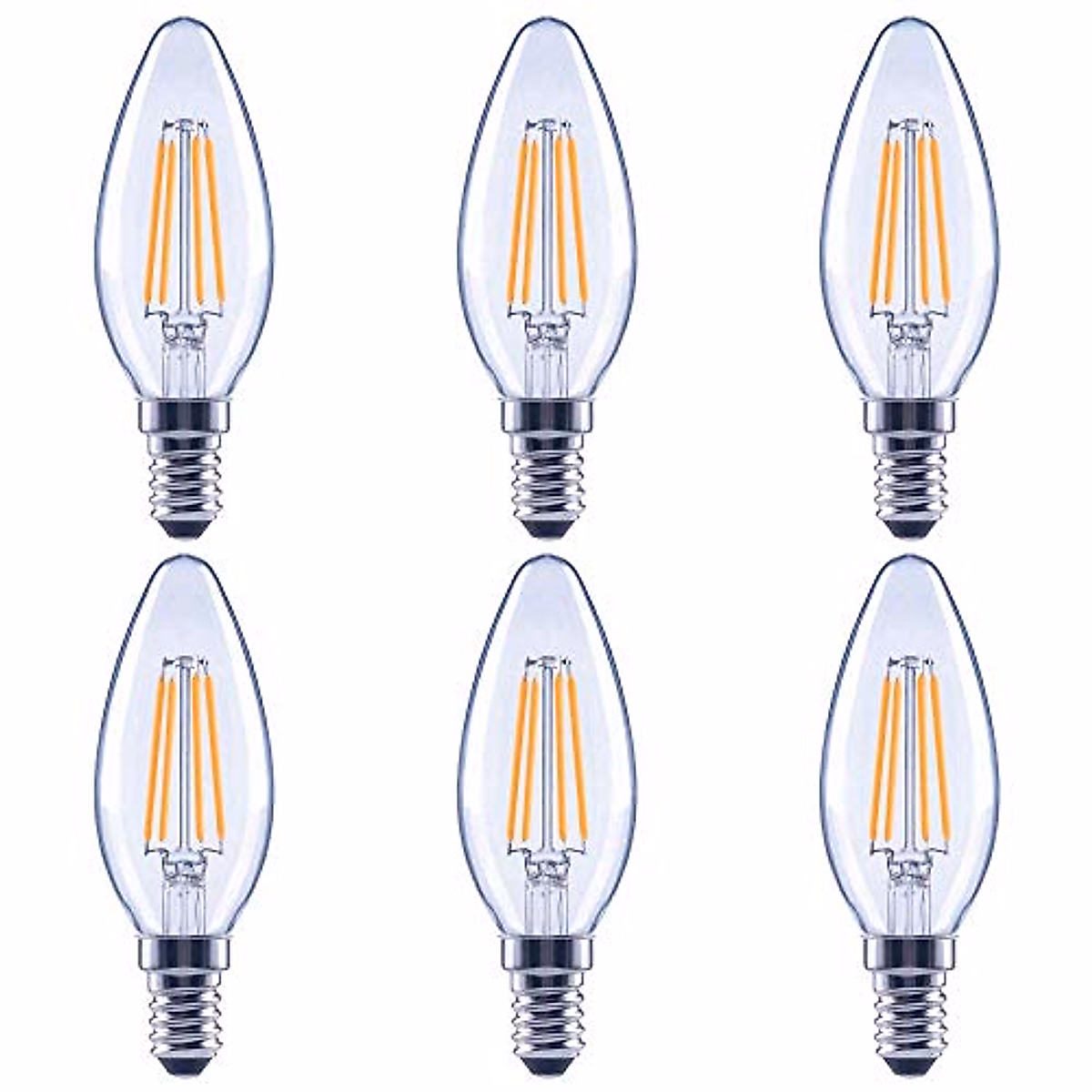 Asencia AN-03676 60 Watt Equivalent B11 All Glass Vintage Filament Dimmable LED Light Bulb, E12 Candelabra Base, 6-Pack, 6 Pack, Daylight (5000K)