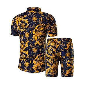 Litteking Men's 2 Piece Tracksuits Floral Hawaiian Sweat Suit Casual Short Sleeve Shirt and Shorts Suit Set Sports Outfit Style 1 2XL