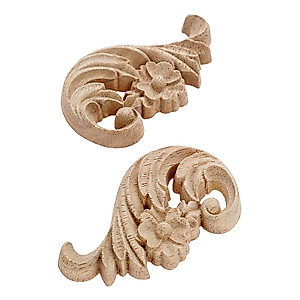 MUXSAM 2-Pair Rose Carved Wood Appliques Onlay, 8.5x5x1cm/3.35x1.97x0.39inch, Door Decorative Excellent Funiture Decal Sticker for Cabinet Drawer Window Dresser