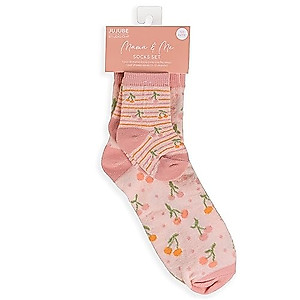 JuJuBe x Studio Oh! Baby Essentials Mama & Me Matching Socks - Mom & Baby Boy/Girl Set, Ankle Socks for Infants 3-12 Months and Adult - Cherry Cute