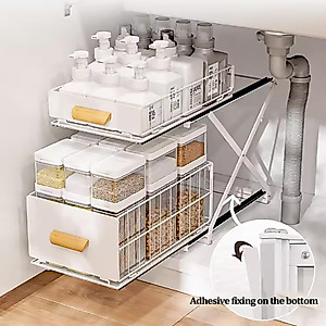LONONE Under Sink Shelf Rack Metal Under Sink Organizers and Storage 2 Tier Sliding Cabinet Organizer Pull Out Shelves Under Kitchen Sink,White