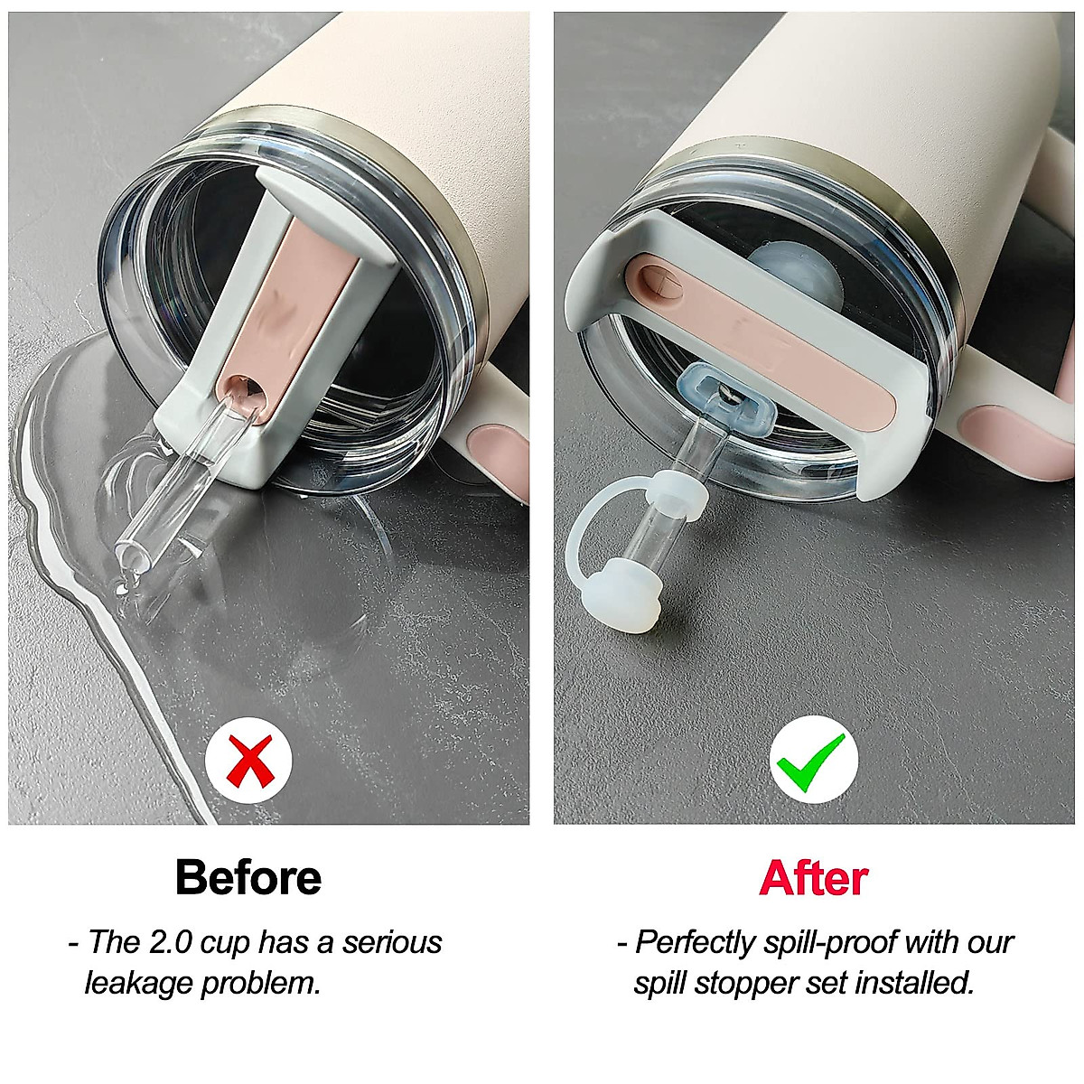 HOMDSG Spill Stopper Set for Stanley Cup 2.0 40oz 30oz, Accessories Including Straw Cover Cap, Fix Leak Stopper and Lid Spill Plug, Clear