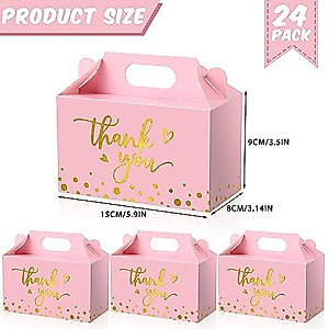 Seajan 24 Pieces Thank You Gable Boxes in Bulk Pink Gold Goodie Candy Boxes with Handle Party Gift Treat Boxes for Baby Shower Wedding Birthday Party Favors Packing, 5.9 x 3.2 x 3.5 Inch