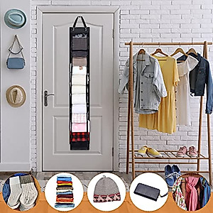 2 Pcs Yoga Legging Storage Space Saving Bag Storage Hanger Foldable Bags Organizer Hanging Closet Organizer Portable Purse Holder with 24 Roll Independent Compartments for Rolls Clothes Jeans, Black