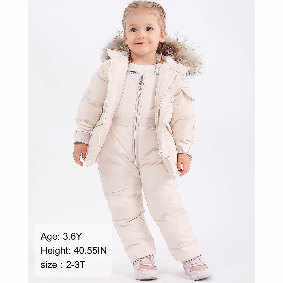 WESIDOM Baby Boys Girls Snowsuit, Toddler Winter Outfit Sets Kids Hooded Artificial Fur Down Jacket Coat and Ski Bib Pants