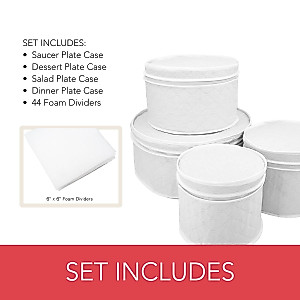 LAMINET 4 Piece Quilted Plate Storage Set - Holds Up to 48 Plates with Padded Inserts - WHITE