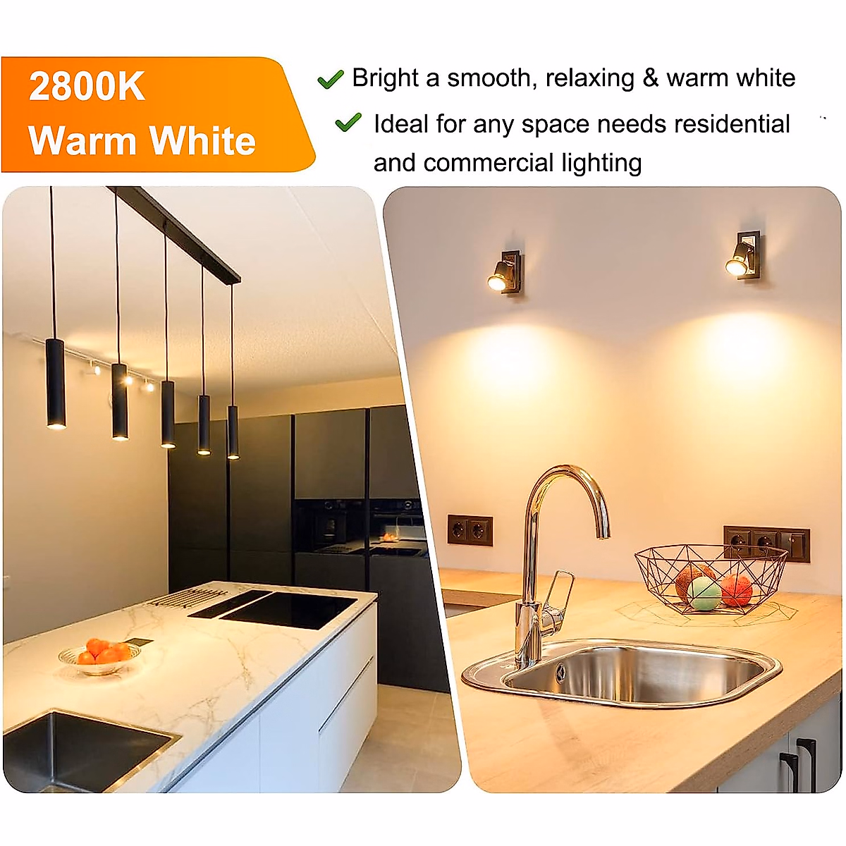 Vinaco PAR16 Bulb 120V, 6 Pack Long Lasting PAR16 Halogen Bulb 60 Watt with E26 Base, PAR16 Dimmable with 2800K Warm White, High Output PAR16 Flood 60W for Range Hood Lights, Table Light, Track Light