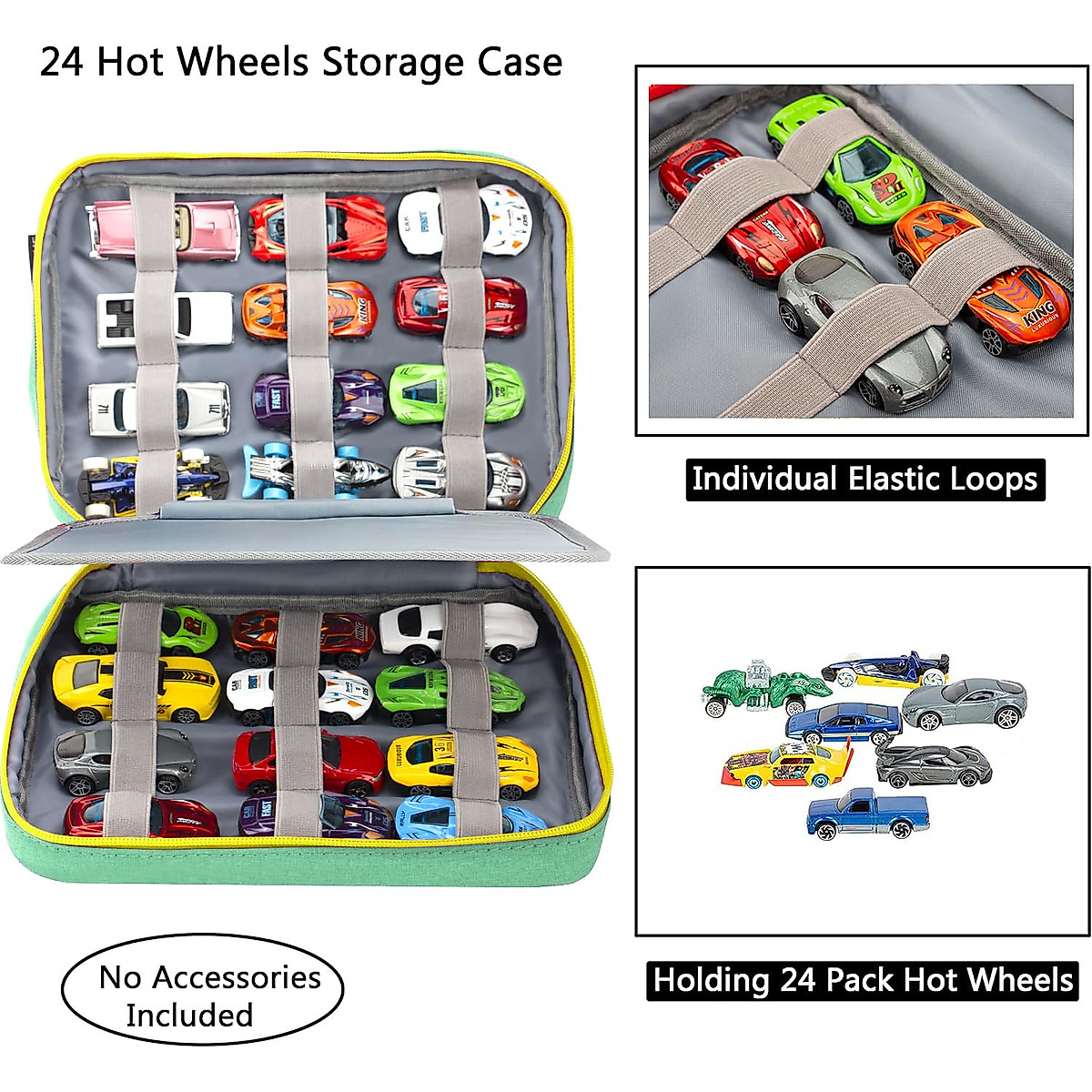 KISLANE 24 Toy Cars Storage for Toy Cars, Storage Case Compatible with 24 Toy Cars, Matchbox Cars, Mini Toys, Toy Cars Storage for Kids, Bag Only (Green)