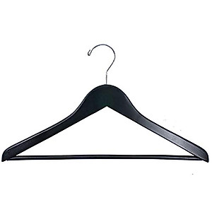 NAHANCO 8217CH20 Economy Wooden Suit Hanger with Attached Pant Bar, Chrome Hook, 17", Black (Pack of 20)