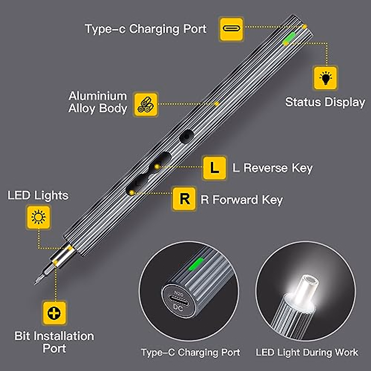 58 in 1 Electric Screwdriver Set, UF-TOOLS Rechargeable Cordless Screwdriver Kit, Precision Repair Tool Kit with 50 Bits, LED Lights, Charging Cable, Carrying Case, for Watches, Phones, Glasses