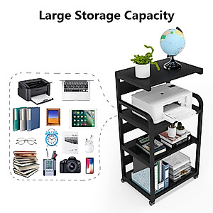 Tribesigns 4-Shelf Mobile Printer Stand with Storage Shelves, Large Modern Printer Cart Desk Machine Stand Storage Rack on Wheels for Home Office(Black)