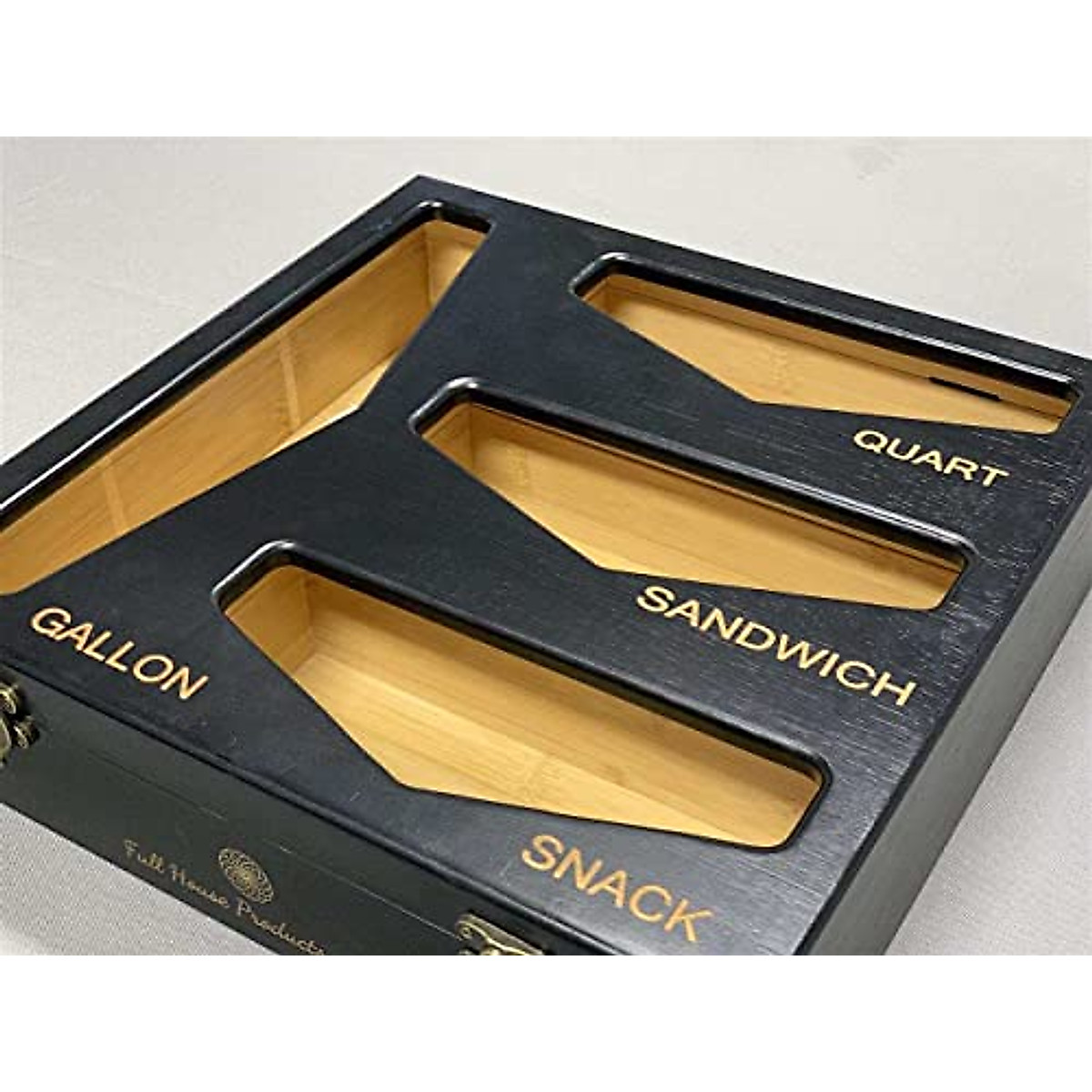 Bamboo Bags Storage for Kitchen drawer organizer, Kitchen organization, Baggie organizer, Ziploc bag organizer, Sandwich Bags UPDATED FOR 2023! Now with hinges, latches, and dividers! (Black)