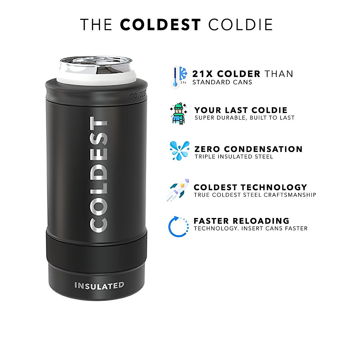 Coldest 4 in 1 Bottle Cooler Can 24 oz Tumbler in 1 - Bottle Cooler Beer, Soda, Energy Drink, Water | Vacuum Insulated Stainless Steel Cooler for 20 oz, 24 oz, 25 oz