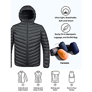 ZSHOW Men's Lightweight Packable Puffer Coat Hooded Warm Winter Jacket(Dark Grey,L)