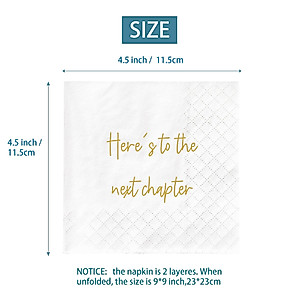 Here's to the Next Chapter Napkins, Good Luck Napkins, Graduation Coworker Leaving Party Decorations Supplies Favor, New Job Congratulation Napkins, Retirement Napkins, 50Pack 2-Ply, 4.5 x 4.5 in