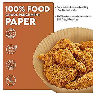 SNOYE 100PCS Air Fryer Disposable Paper Liner, 8inch Oil-Proof Round Non-Stick Air Fryer Parchment Paper Liners for Frying, Baking, Cooking, Roasting, and Microwave