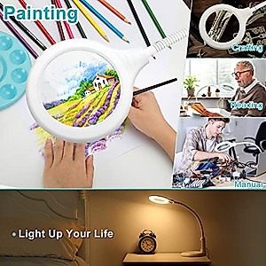 TOMSOO 5X Magnifying Glass with Light and Clamp, 5 Color Modes Stepless Dimmable Lighted Magnifier with Stand, Flexible Gooseneck LED Desk Lamp Hands Free for Craft Painting Hobby Close Work