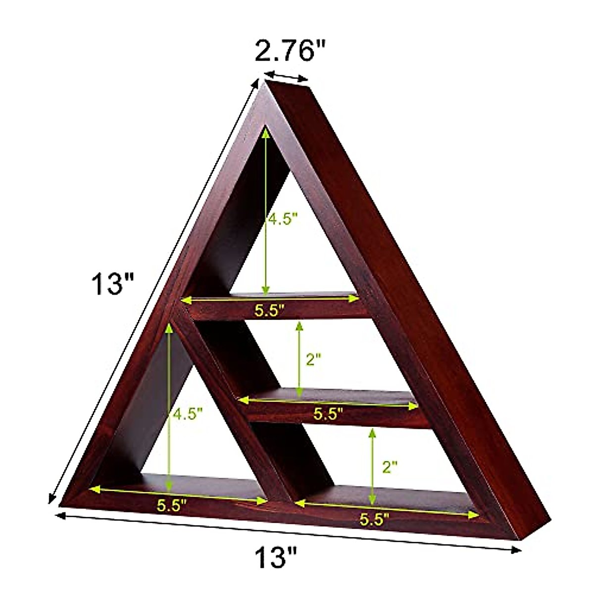 CozyCabin Triangle Shelf for Crystals Display, Moon Phase Wooden Crystal Display Shelf with Hooks Triangle Wall Shelf for Crystal Display