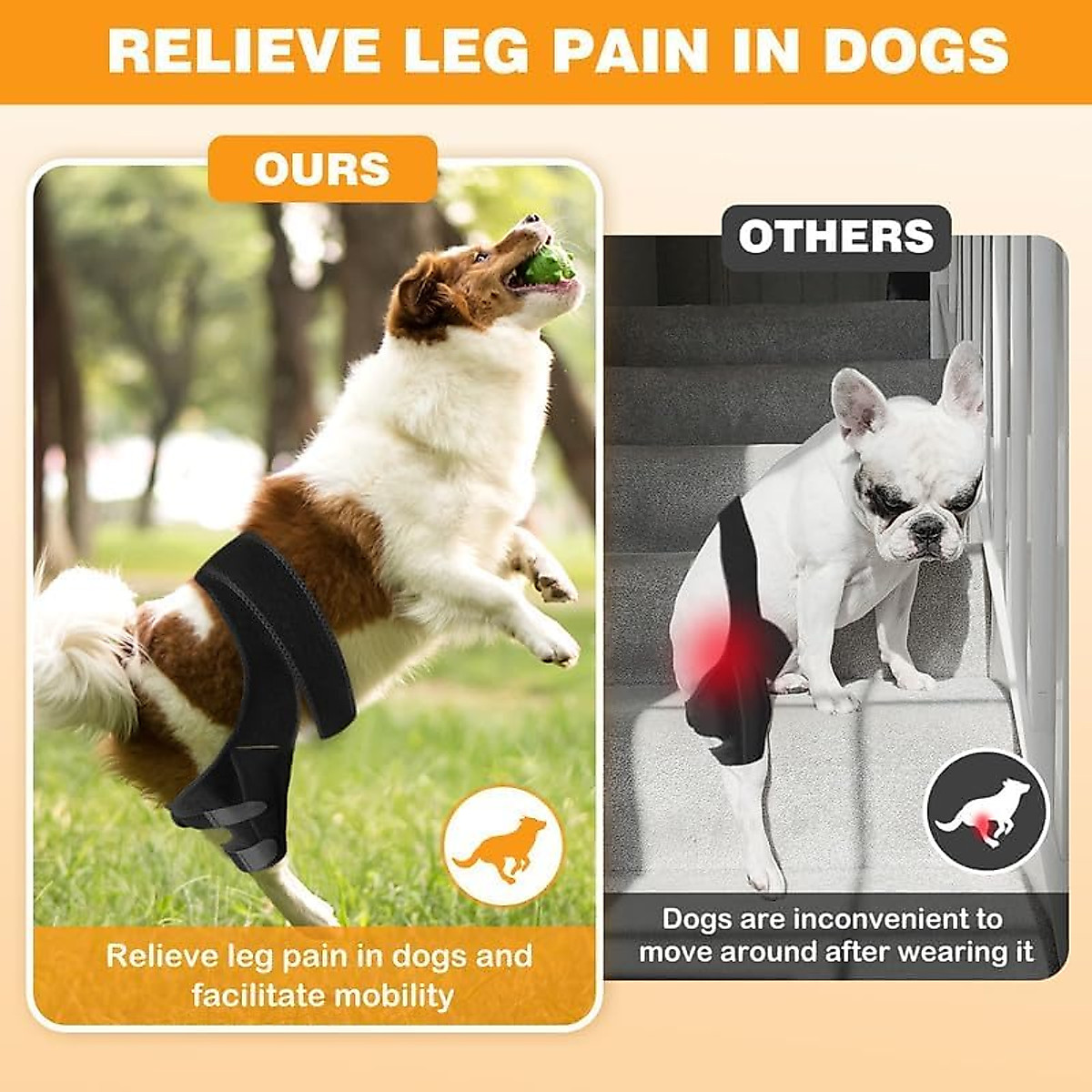 JUANWAN Dog Knee Brace Leg Braces - Dog Canine Knee Stifle Brace Wrap Dog Knee Brace for Torn ACL Hind Leg Joint Pain Muscle Sore Pet Brace Reduces Pain and Inflammation (M)