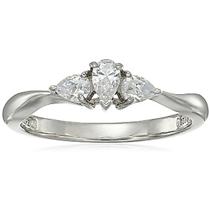 Amazon Essentials Platinum-Plated Sterling Silver Infinite Elements Cubic Zirconia Pear 3-stone Ring, Size 9, (previously Amazon Collection)