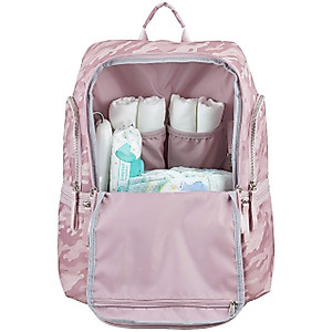 BODHI Baby Waterproof Multi-Function Travel Essentials Baby Tote Diaper Bag Backpack Changing Pad, Stroller Straps for Parents, Unisex, Pink Fluid Camo
