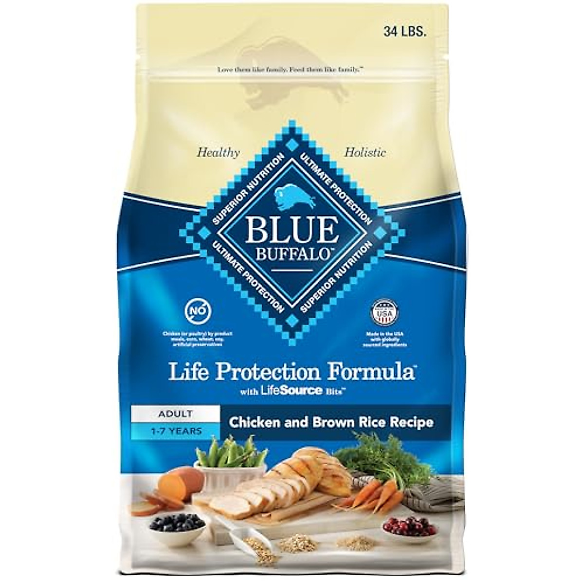 Blue Buffalo Life Protection Formula Adult Dry Dog Food, Helps Build and Maintain Strong Muscles, Made with Natural Ingredients, Chicken & Brown Rice Recipe, 34-lb. Bag