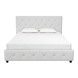 DHP Dakota Upholstered Platform Bed with Diamond Button Tufted Headboard and Footboard, No Box Spring Needed, Full, White Faux Leather