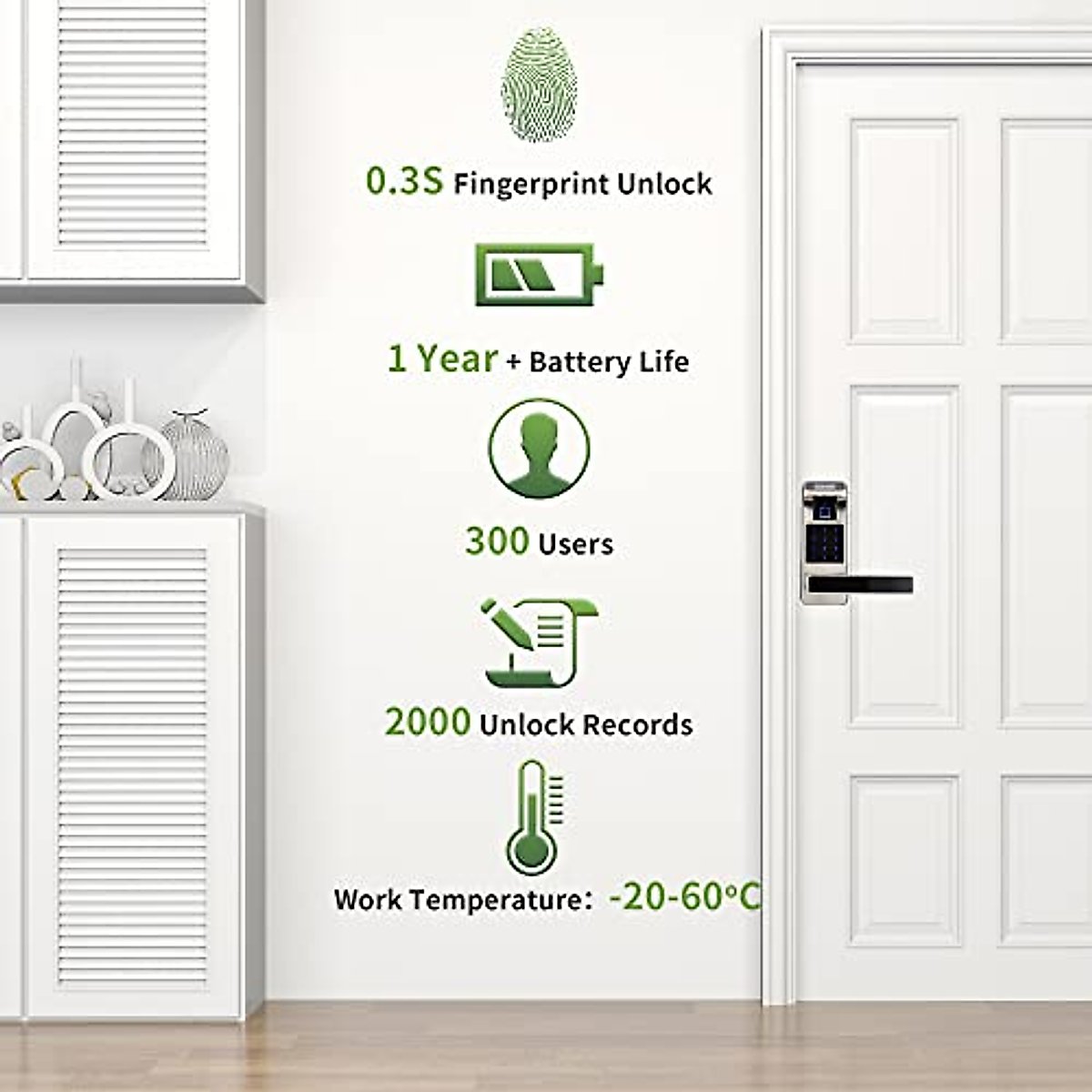 HARFO Fingerprint Door Lock, Keyless Entry Door Lock with Touchscreen and OLED Display, Keypad Door Lock, Door Lock with Keypad, Door Level, Passcode Door Lock for Office Home (Satin Nickel)