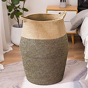 Cotton Rope Laundry Hamper by YOUDENOVA, 105L - Woven Collapsible Laundry Basket - Clothes Storage Basket for Blankets, Laundry Room Organizing, Bedroom Storage, Clothes Hamper – Dark Brown