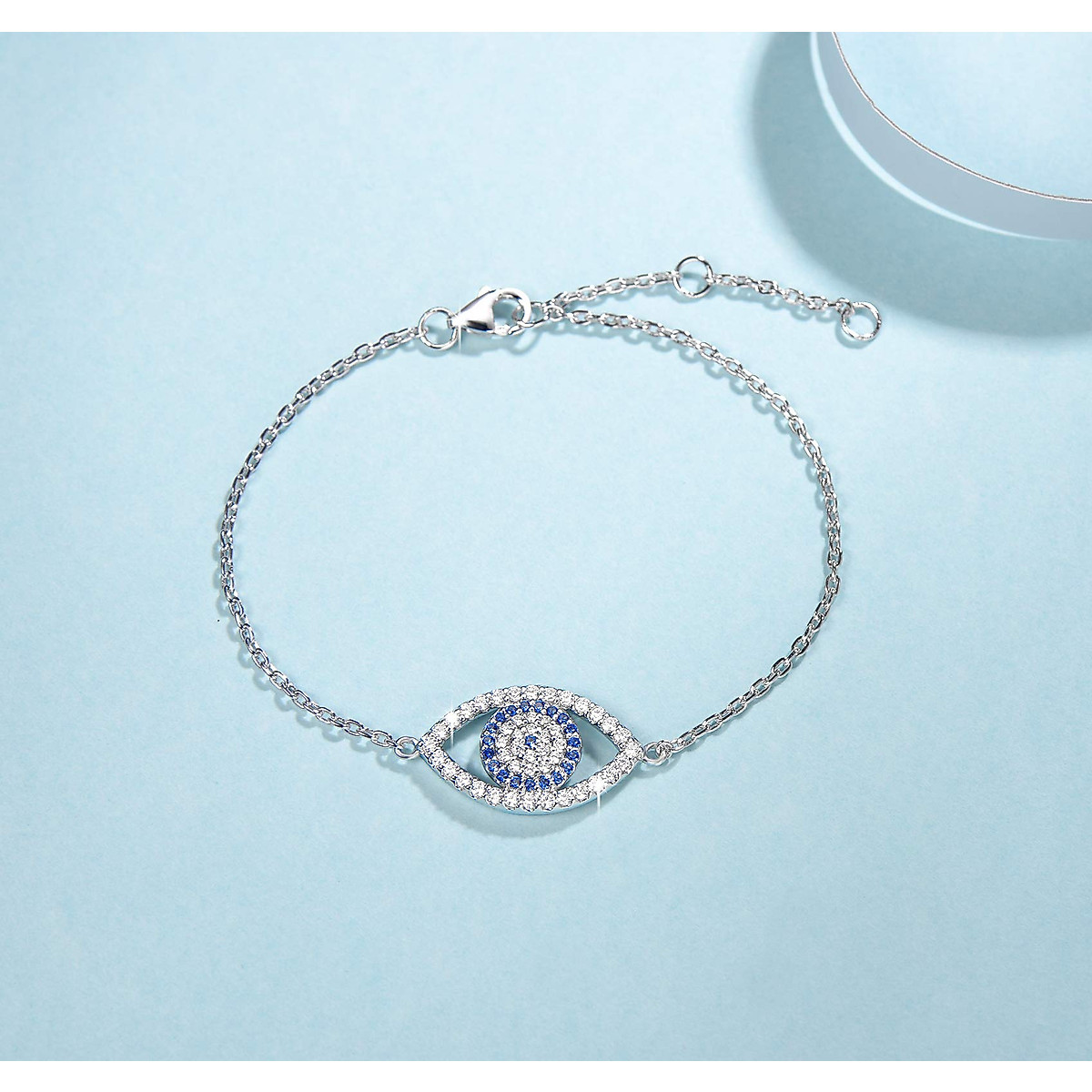 FANCIME Evil Eye Bracelet 925 Sterling Silver Cubic Zirconia Blue Eye Bracelet Yom Kippur Gifts Fine Lucky Jewelry for Women Friends