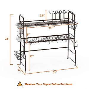 Skycarper Over The Sink Dish Drying Rack 2 Tier Organizer Shelf with Pan and Pot Rack