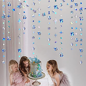 Iridescent 15th Birthday Decorations Number 15 Circle Dot Twinkle Star Garland Metallic Hanging Streamer Banner Backdrop for Girls Boys Fifteen Year Old Birthday 15th Anniversary Party Decor Supplies