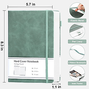 CAGIE Lined Journal Notebook for Women Men 320 Pages 100 Gsm Paper Thick Journaling Notebooks A5 Leather Journals for Writing Hardcover Journal Supplies for Work Note Taking Diary, 5.7x8.3 In, Green