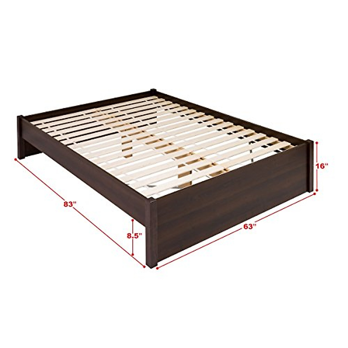 Prepac Select Queen 4-Post Raised Platform Bed with Under Bed Storage Space, Modern Queen Storage Bed 83" D x 63" W x 16" H, Espresso, EBSQ-1302-2K
